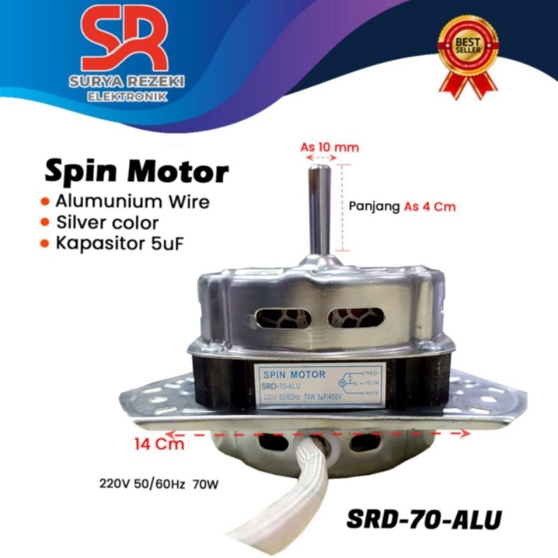 Jual DINAMO SPIN GULUNGAN ALUMUNIUM MESIN CUCI SRD-70-ALU ( C ) AS 10MM UNTUK UMUM AS 10MM ...