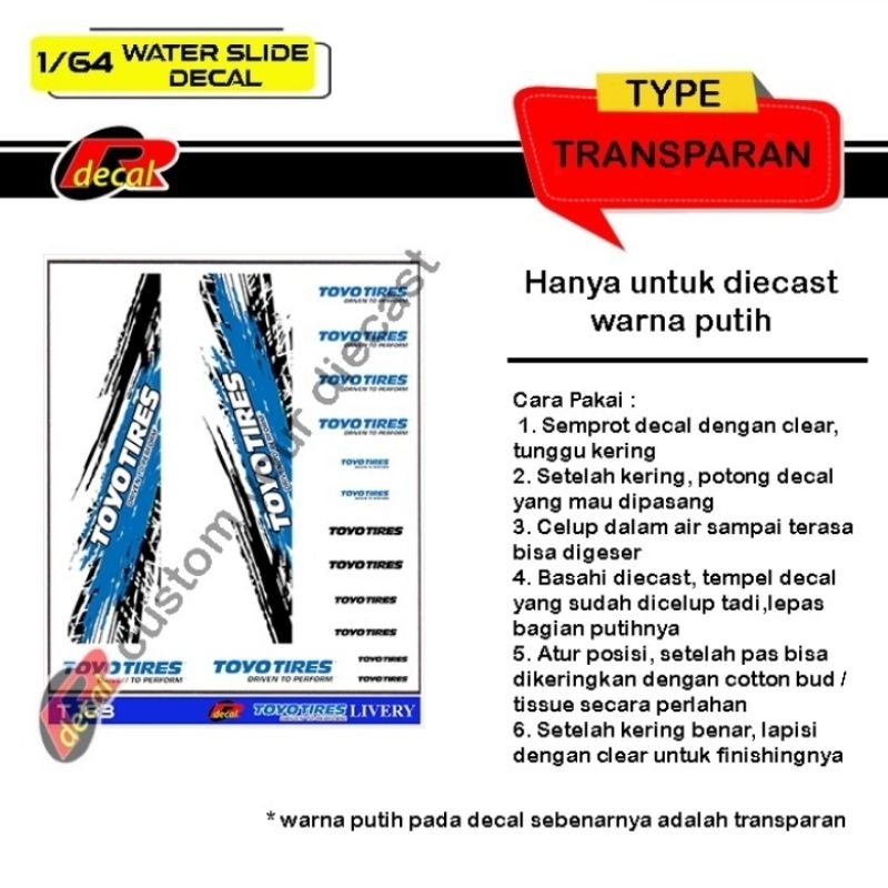 Jual T183 Decal Hotwheels Transparan 1/64 Toyo Tires Livery | Shopee Indonesia