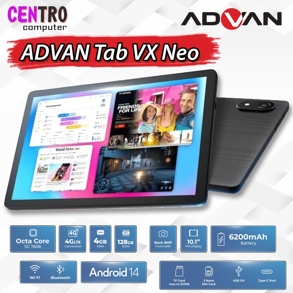 Jual ADVAN Tab VX Neo Octa Core 4GB 128GB 10.1" IPS Screen Tablet Android 14 6200mAh Dual Sim ...
