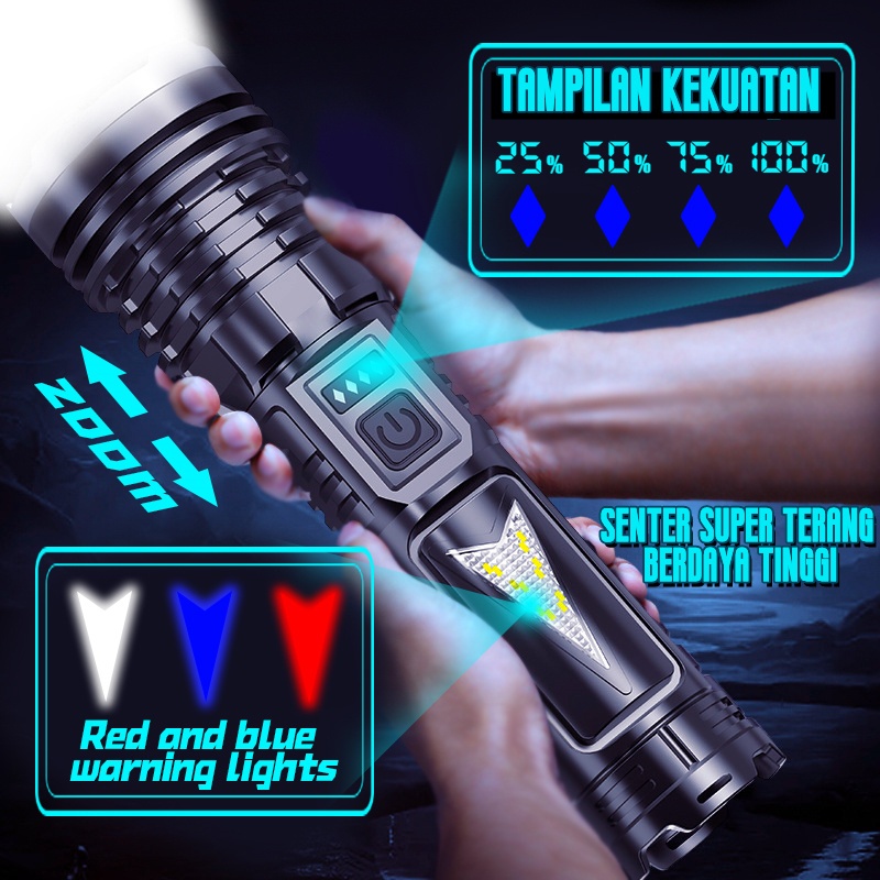 Jual Senter LED Super Terang Berdaya Tinggi Jarak Jauh Anti Air Senter LED 20000 Lumens Original ...