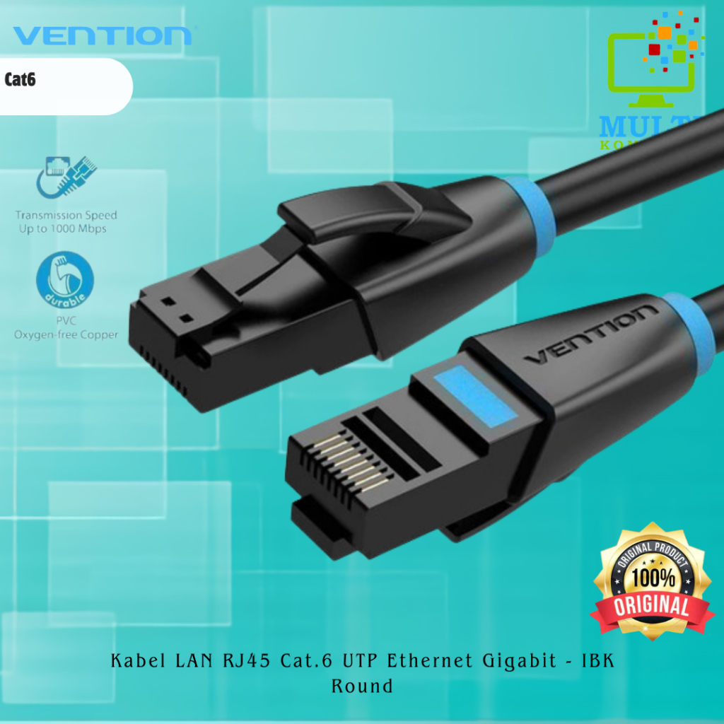 Jual Kabel LAN Vention 50M RJ45 Cat.6 UTP Ethernet Gigabit - IBK Round ...