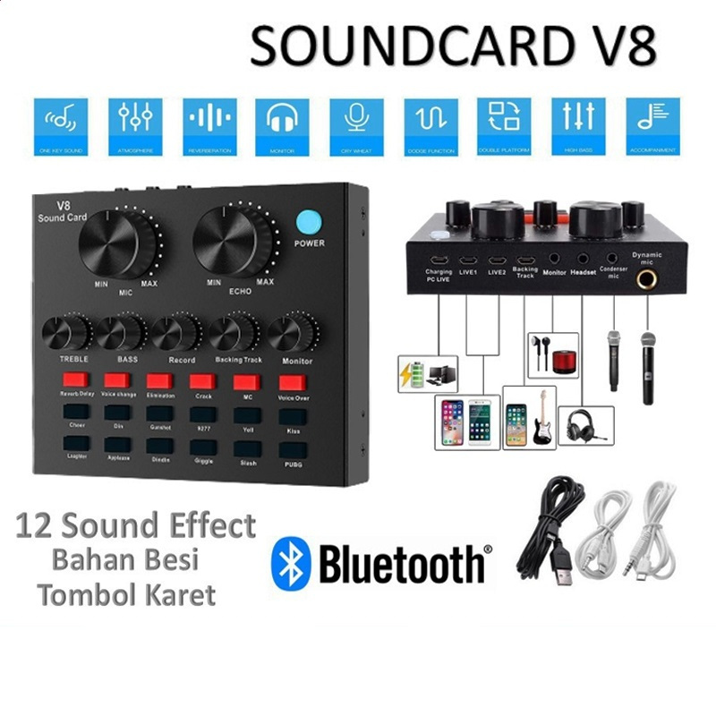 Jual Sound Card V8 Live Broadcast Mixer Bluetooth Audio USB External ...