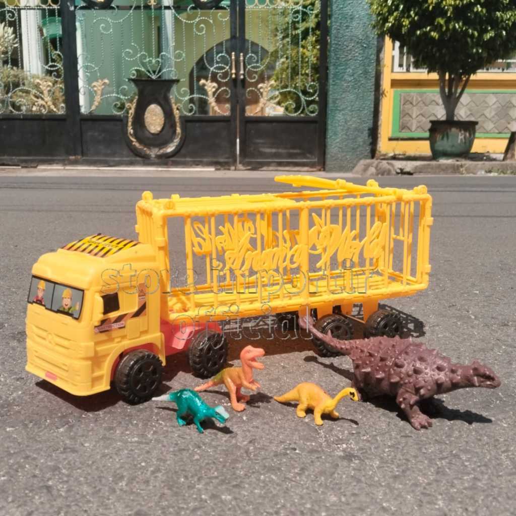 Jual Mainan Anak Truck Trailer TS 02A Truk Pengangkut Hewan Set Tanpa Baterai Dorong Manual ...