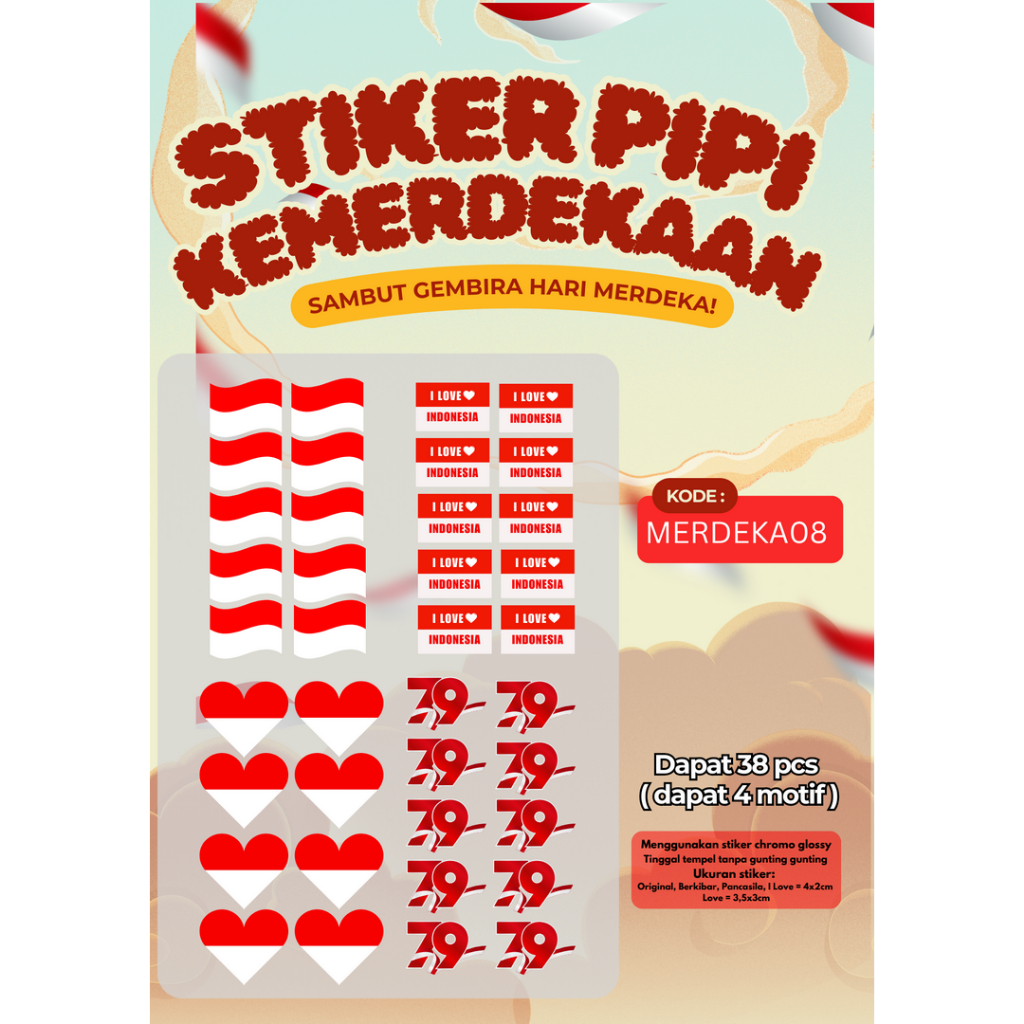 Jual Sticker Pipi Merah Putih | Stiker Dirgahayu NKRI | Tempelan Pipi ...