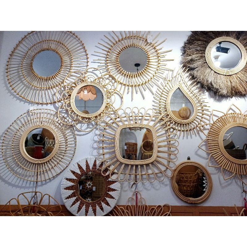 Jual Cermin anyaman cantik/Cermin rotan/Aesthetic Mirror/Cermin hiasan ...