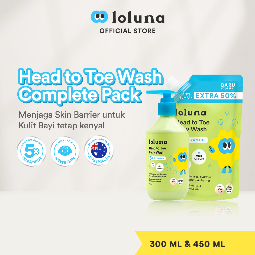 Jual Loluna Head to Toe Wash 300ml & 450ml Refill - Sabun Sampo Mandi ...
