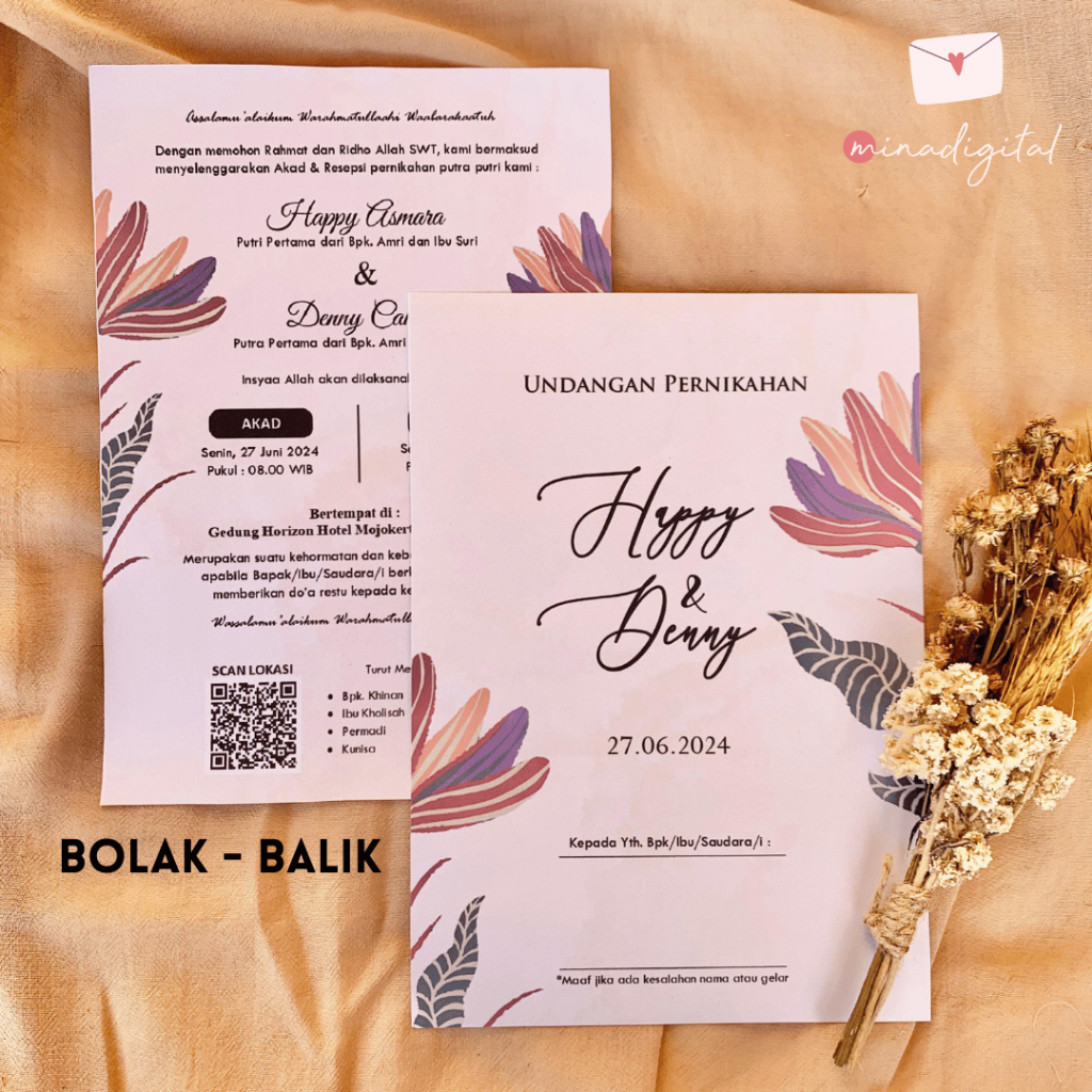 Jual Undangan Cetak Fisik Simple Elegant Pernikahan BC 150gsm A5 Bolak ...