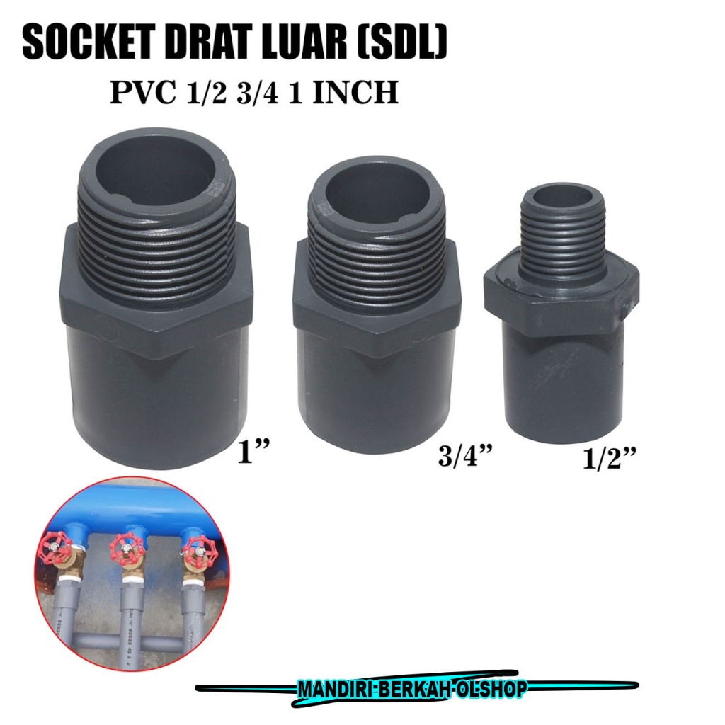 Jual Sok Drat Luar SDL PVC 1/2 inci 3/4 Inci 1 Inci Sambungan Pipa ...