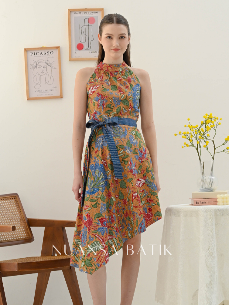 Jual Nuansa Batik Dress Batik Dengan Pita Tanpa Lengan Bahan Katun Stretch | Shopee Indonesia