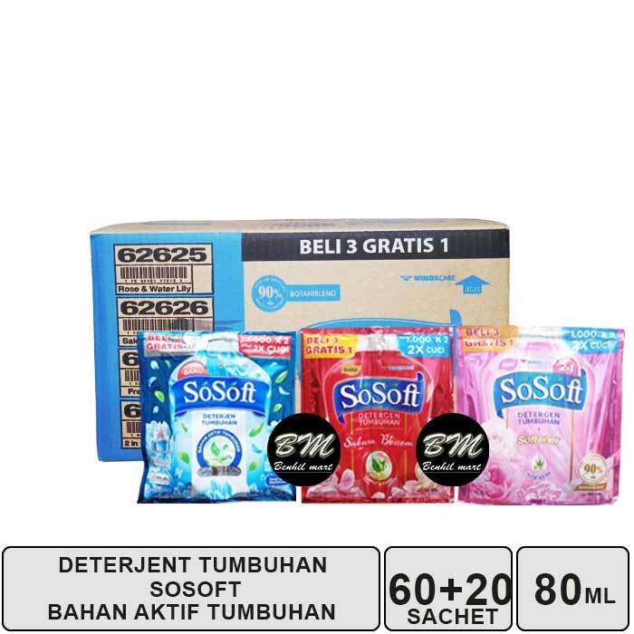 Jual 1 DUS SO SOFT / SOSOFT DETERJENT TUMBUHAN SACHET 80ML | Shopee ...