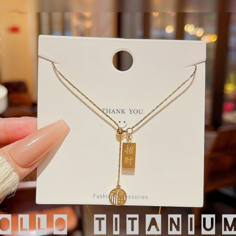 Jual (COD)Kalung Titanium Wanita Emas Batang Plus Liontin koin Anti ...