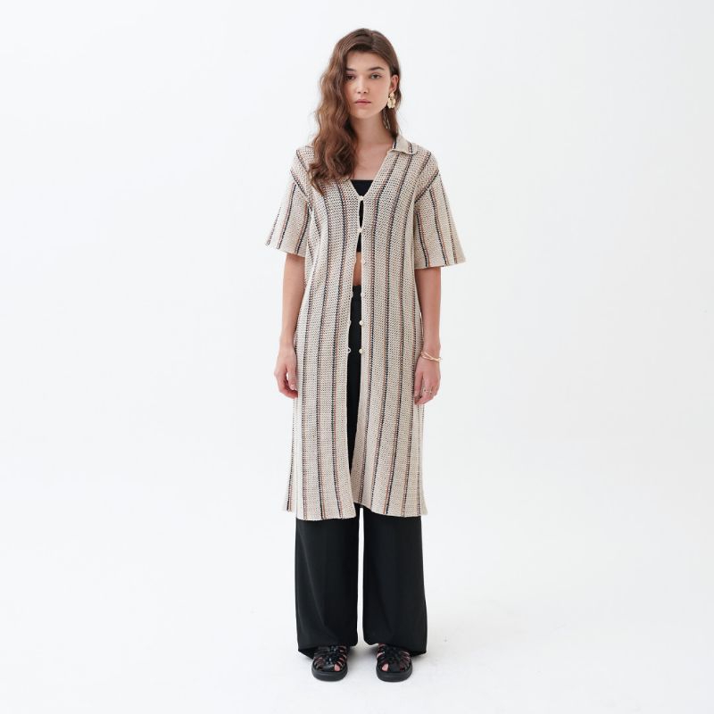 Jual Mississippi Escapade Long Crochet Shirt Outer Lengan Pendek Wanita L03000058M Stripe Kream ...