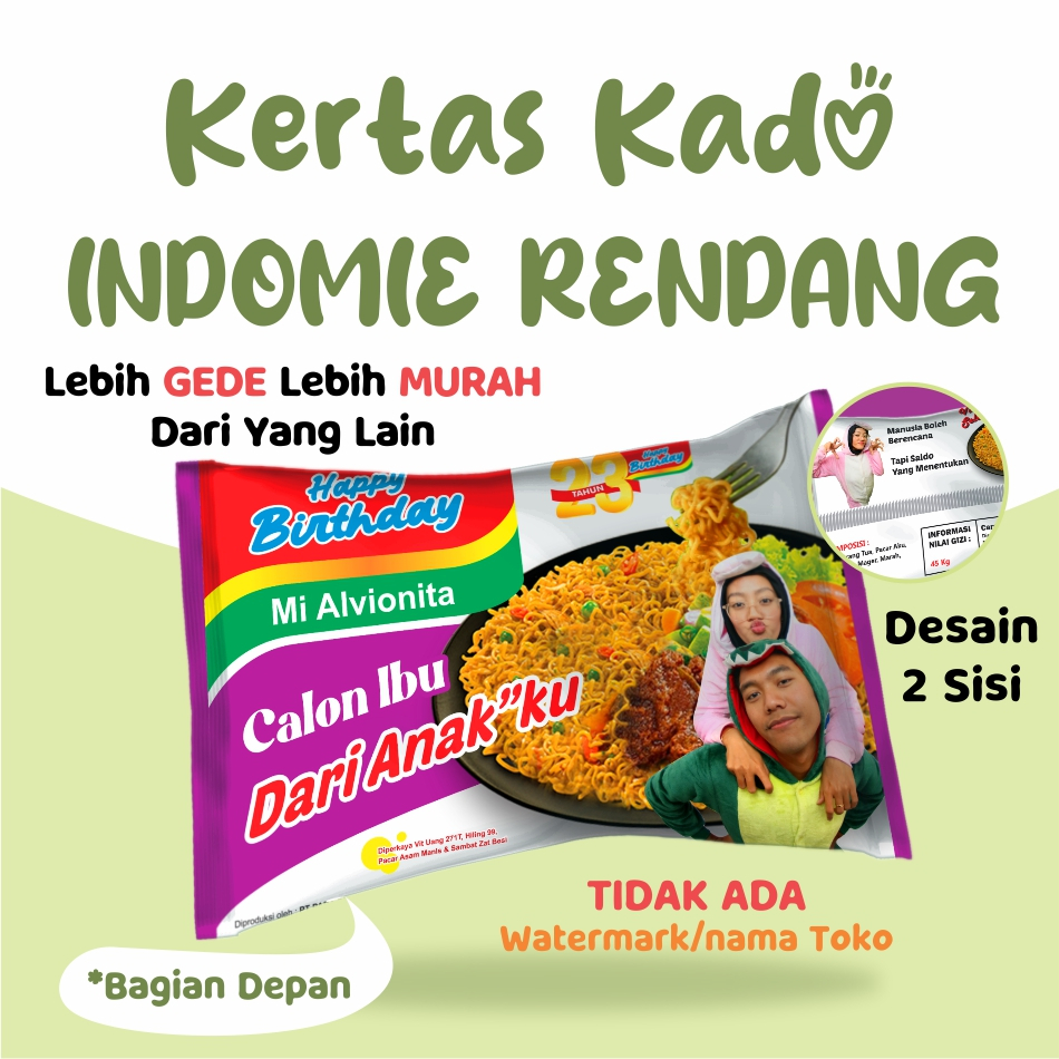 Jual KERTAS KADO CUSTOM INDOMIE RENDANG DEPAN BELAKANG | Shopee Indonesia