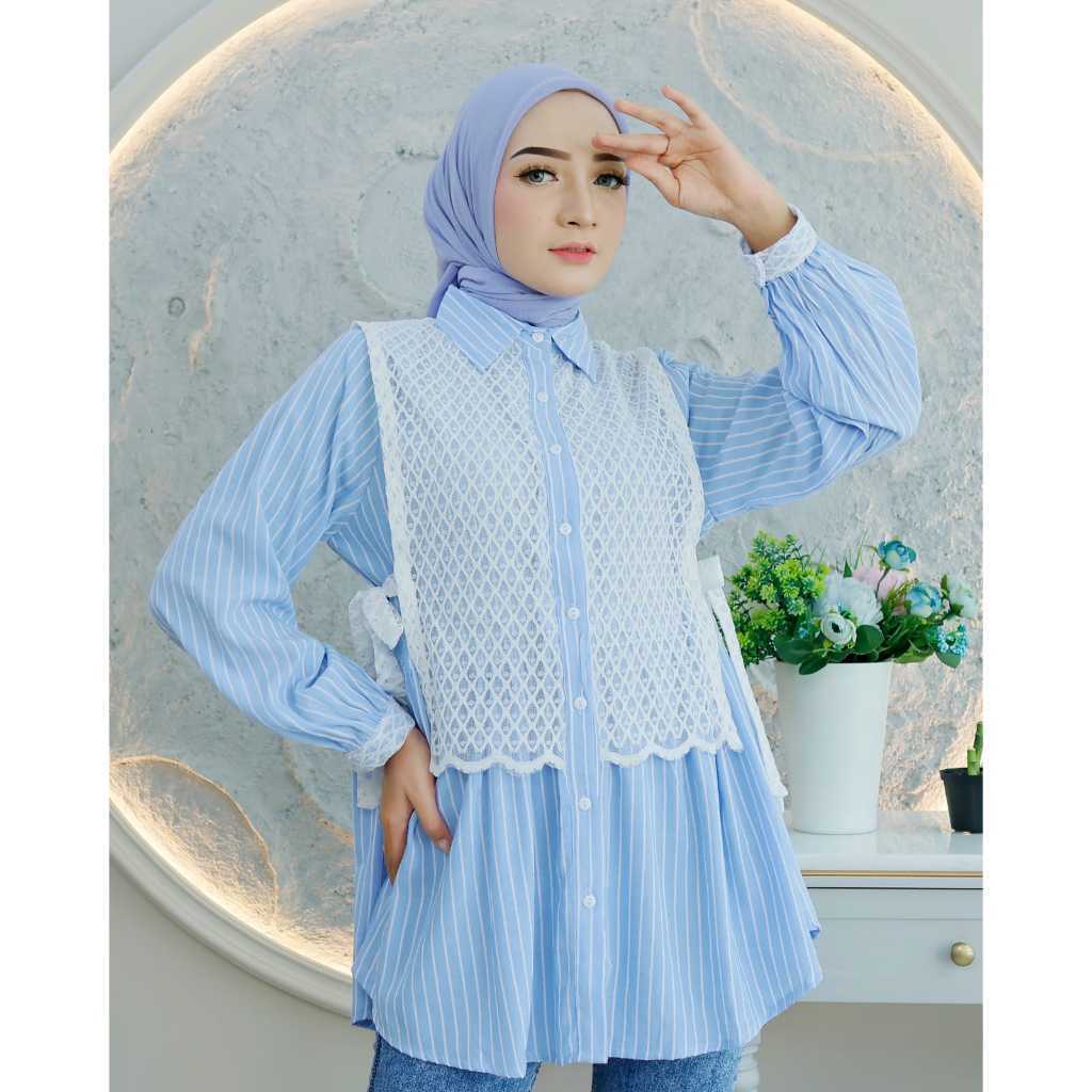 Jual IL - Lace Blouse Salur kombinasi brukat Premium kemeja tangan ...