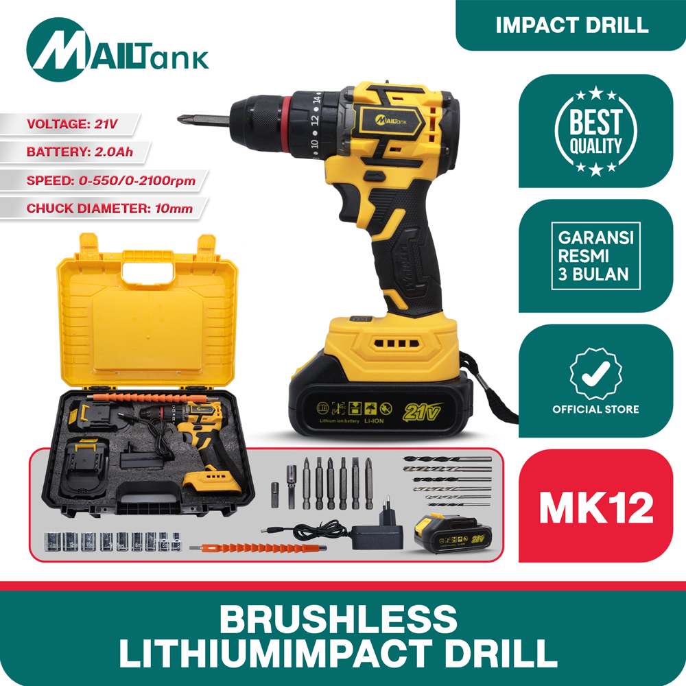 Jual Mailtank MK12 10MM mesin bor impact baterai brushless 21V bor cas ...