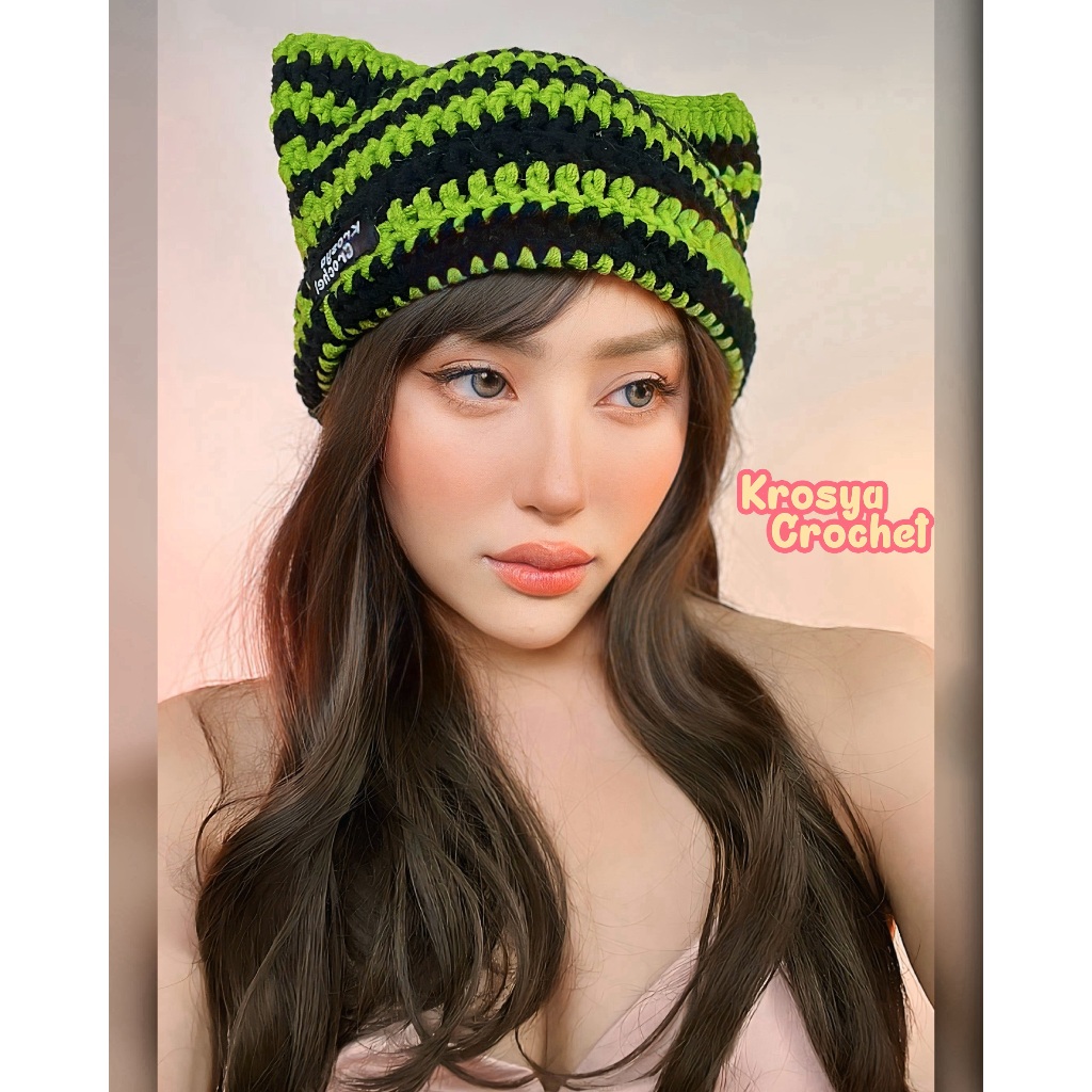 Jual Cat Beanie Belang Stripe Topi Rajut Kuping Kucing Pin Krosya ...