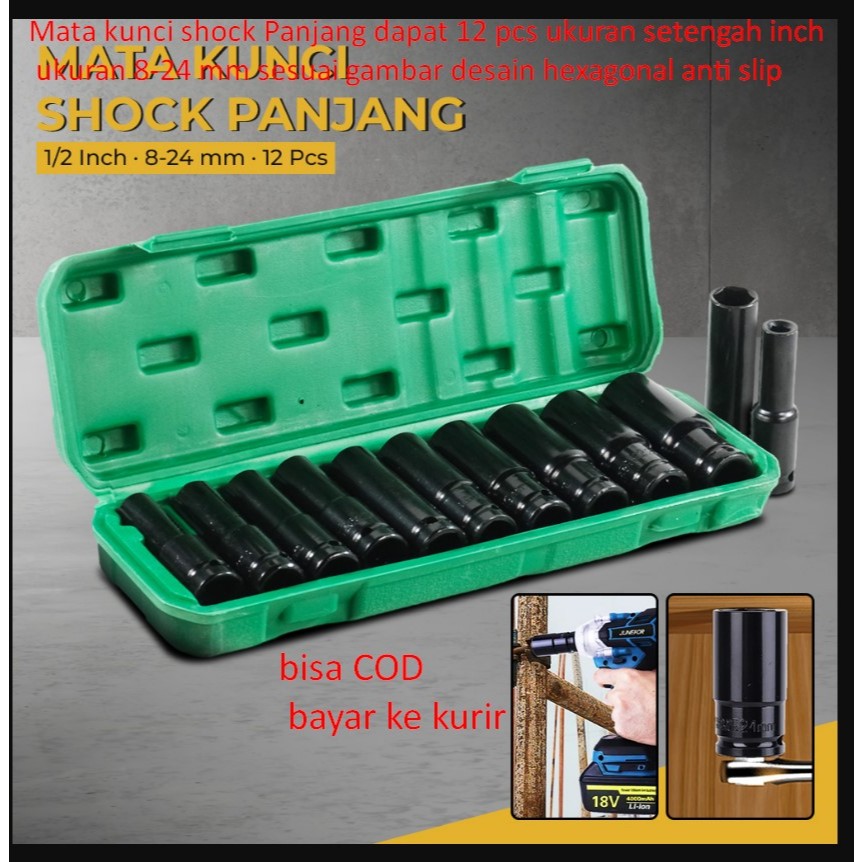 Jual Mata kunci shock Panjang dapat 12 pcs ukuran setengah inch ukuran ...