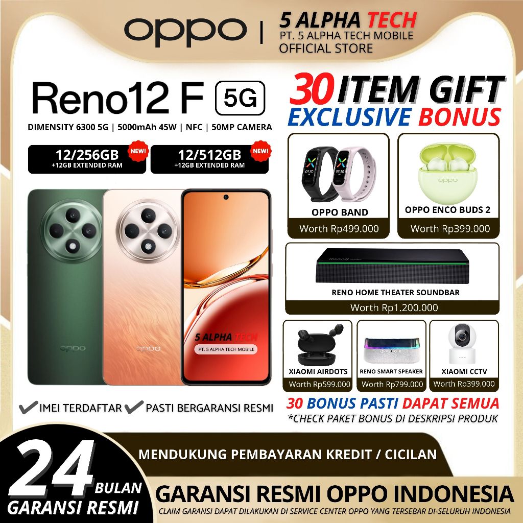 Jual OPPO Reno 12F 12/512GB ( +12GB Extended Ram ) Garansi Resmi Oppo ...