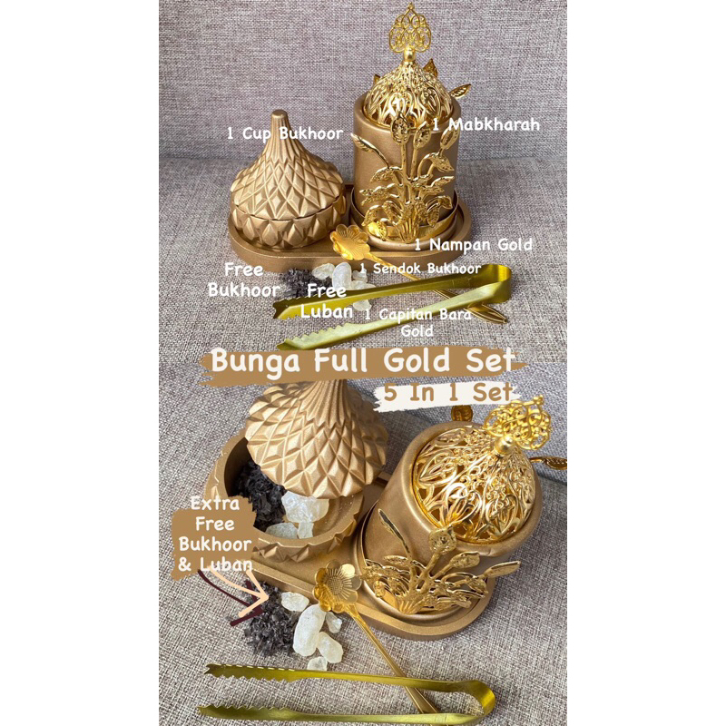Jual Bunga Full Gold Set 5n1 /Mabkharah Set /Mabkhara Set Arab ...