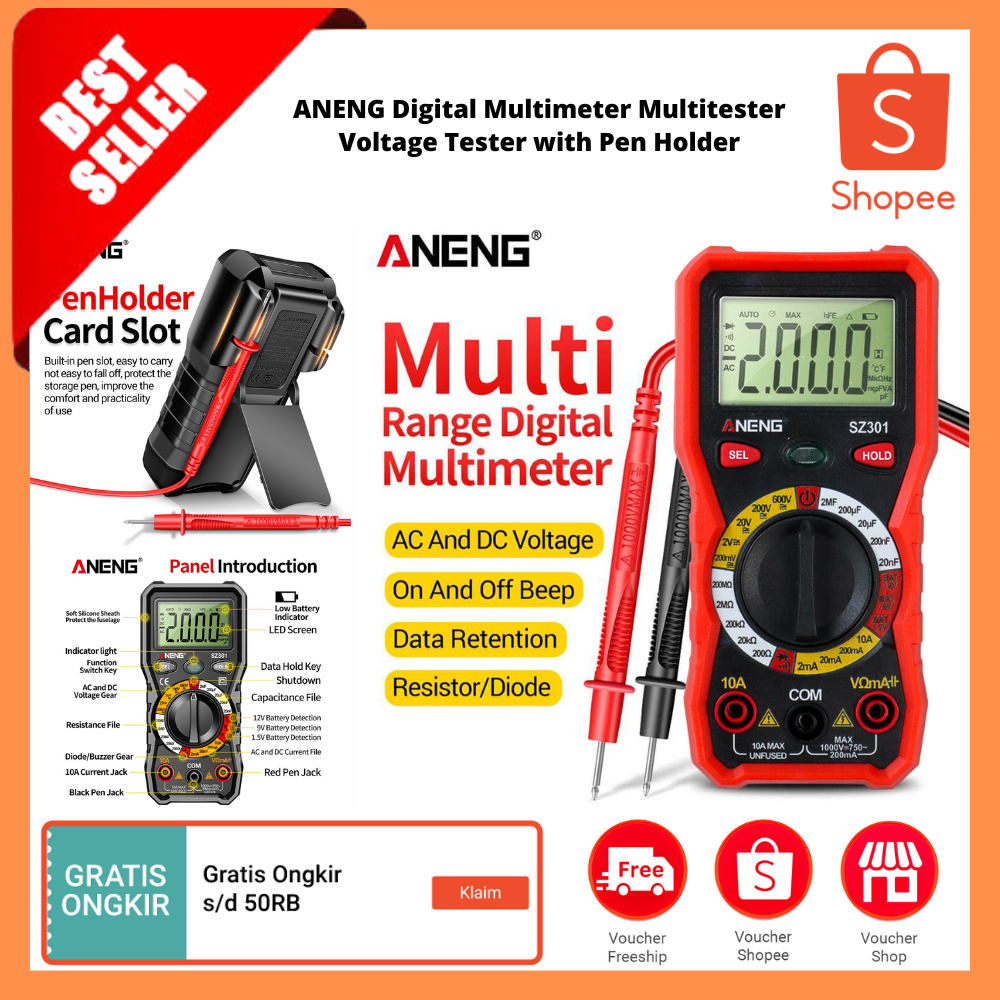 Jual Digital Multimeter Multitester Voltage Tester with Pen Holder ...