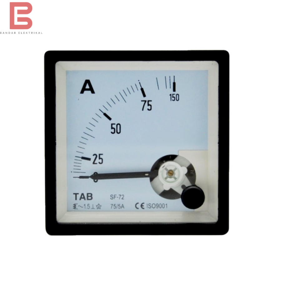 Jual Ampere Meter Analog 72 x 72 75/5A AC Via CT Ampermeter 75 A TAB ...
