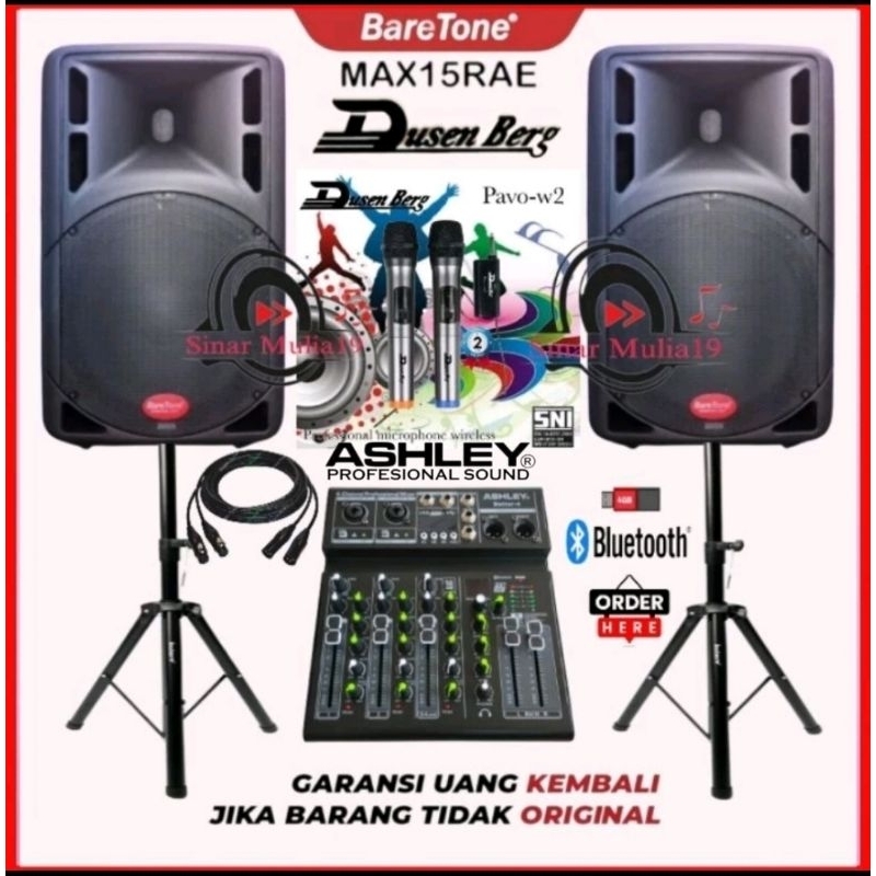 Jual Paket Sound System Speaker Aktif 15 Inch BareTone MAX15RAE Mixer 4 Channel Ashley Mic ...