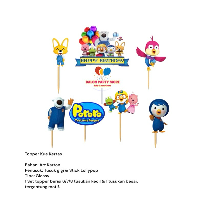Jual (SET PORORO) TOPPER BAHAN ART PAPER KERTAS HIASAN BUKET/ CAKE ...