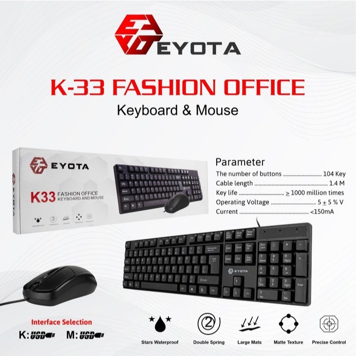 Jual Keyboard Mouse Eyota Office K33 / K-33 / K 33 Wired Paket Combo ...