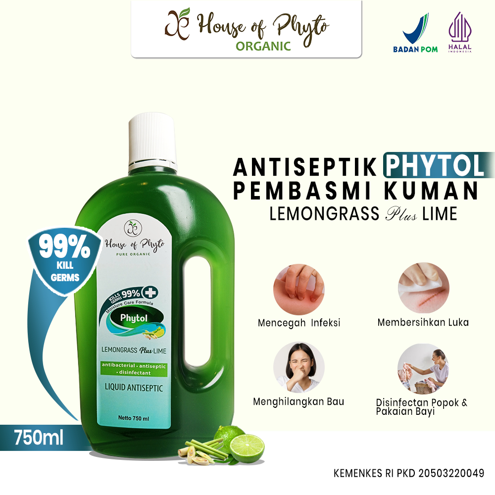 Jual Antiseptic PHYTOL Cairan Antiseptik Cegah Infeksi Kuman Lemongrass + lime - 750ml | Shopee ...