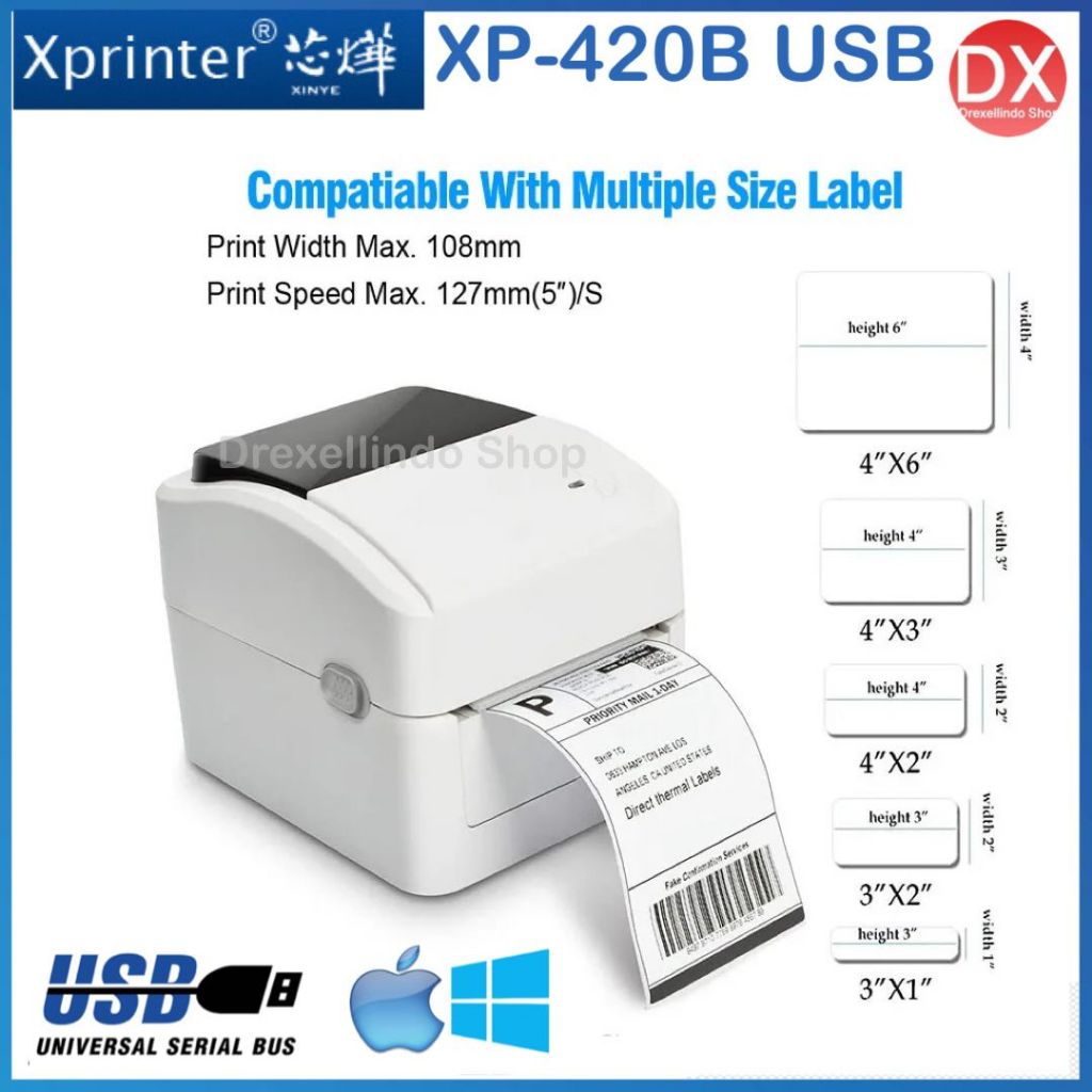Jual Printer Thermal LABEL BARCODE XPRINTER XP-420B / XP420B / 420B USB Warna Putih | Shopee ...