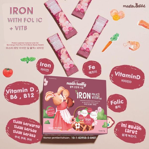 Jual Master Rabbit Iron With Folic+VitD suplemen zat besi untuk anak ...