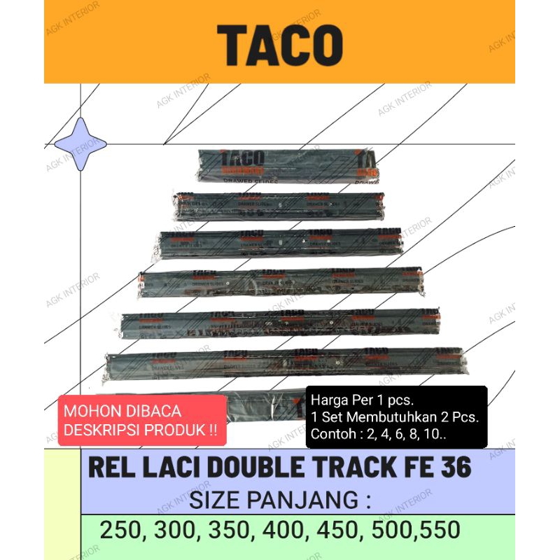 Jual Rel Laci Double Track FE 36 TACO Ball Bearing Slide Full Extension ...