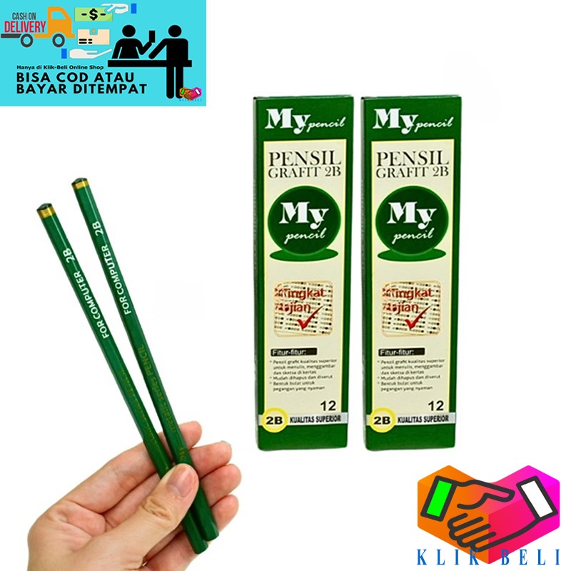 Jual Pensil 2B Hijau (12 PCS) / My Pencil Grafit For Computer / Pensil ...