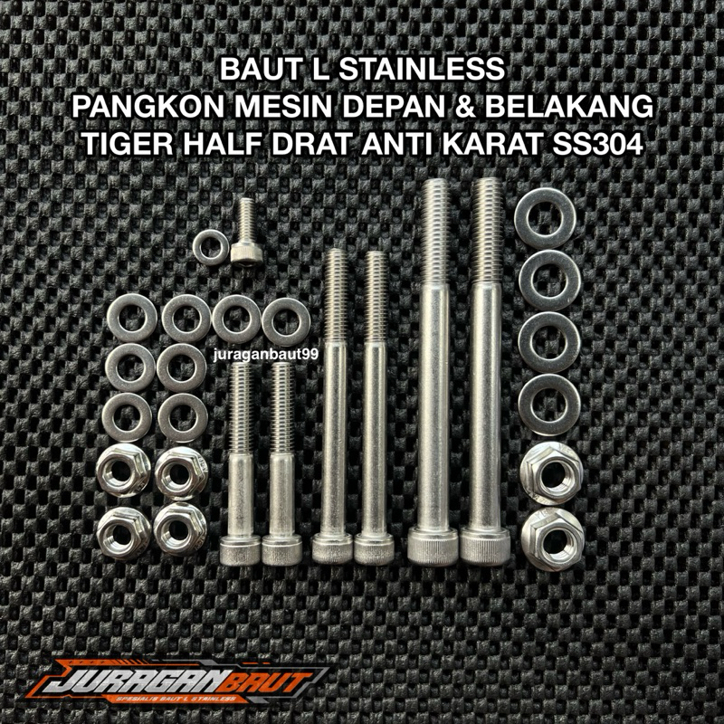 Jual BAUT L STAINLESS PANGKON MESIN DEPAN BELAKANG TIGER GL MP MEGAPRO BAUT HALF DRAT ANTI KARAT ...