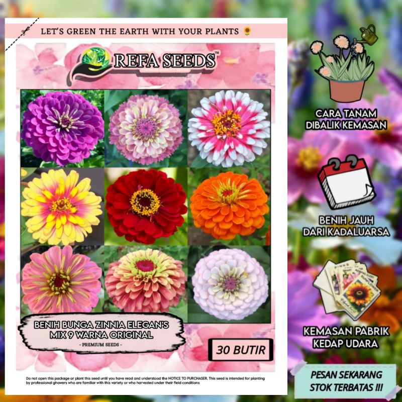 Jual REFA (30 Butir) Benih Bunga Zinnia Elegans Mix 9 Warna ORIGINAL ...