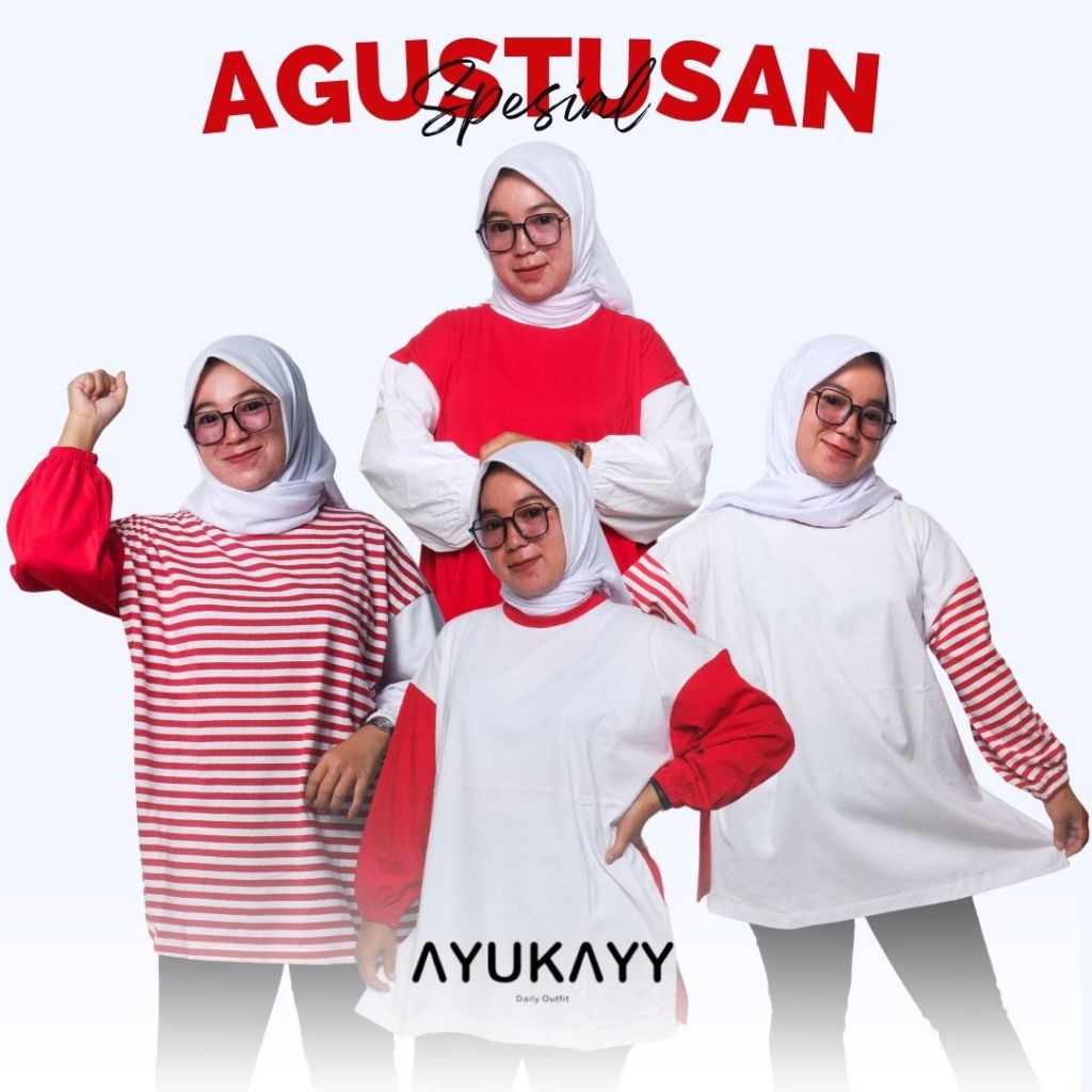 Jual Kaos Merah Putih Spesial Kemerdekaan Atasan Striped Mix Color ...