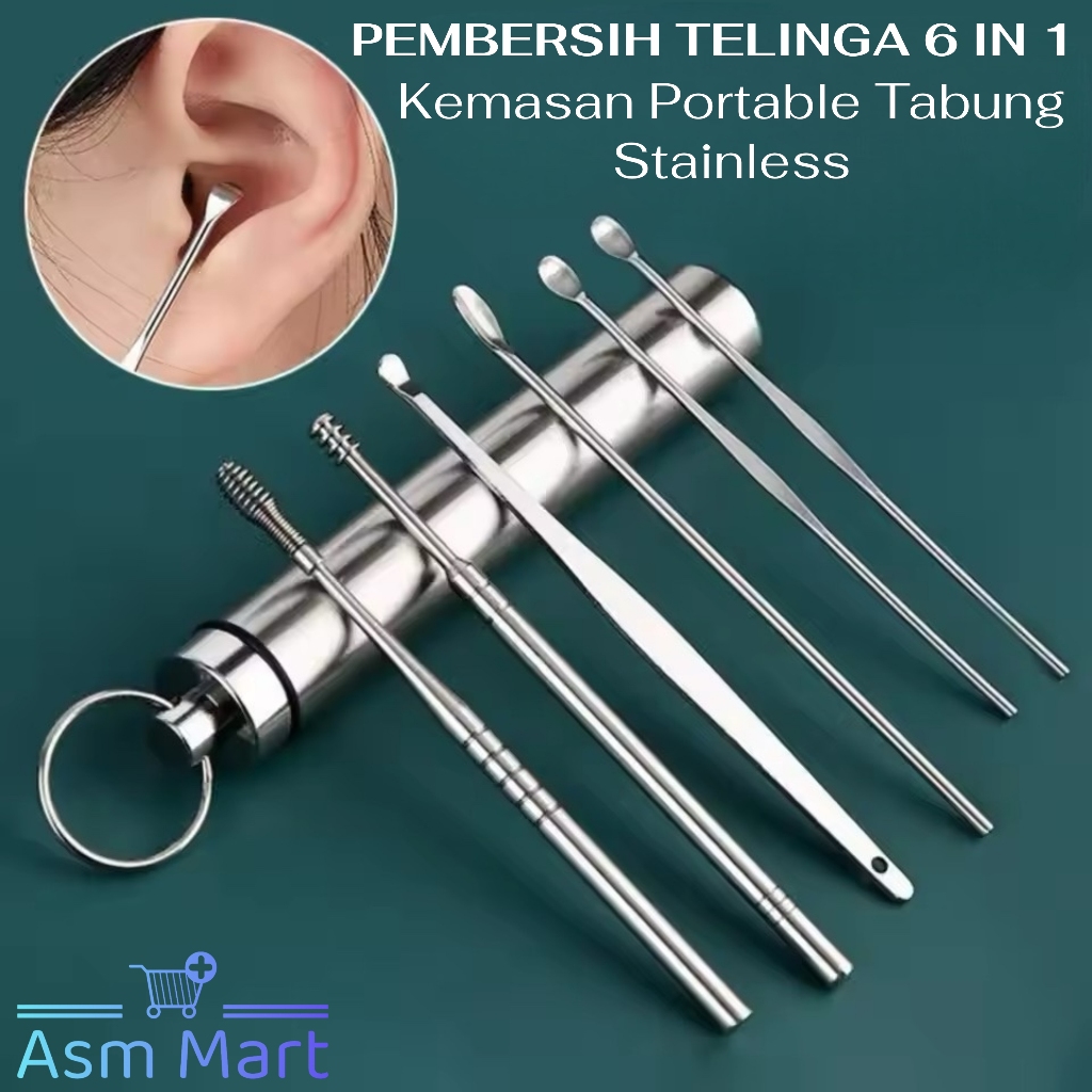 Jual ASM - H05 KOREK KUPING 6 IN 1 TABUNG STAINLESS / PEMBERSIH TELINGA ...