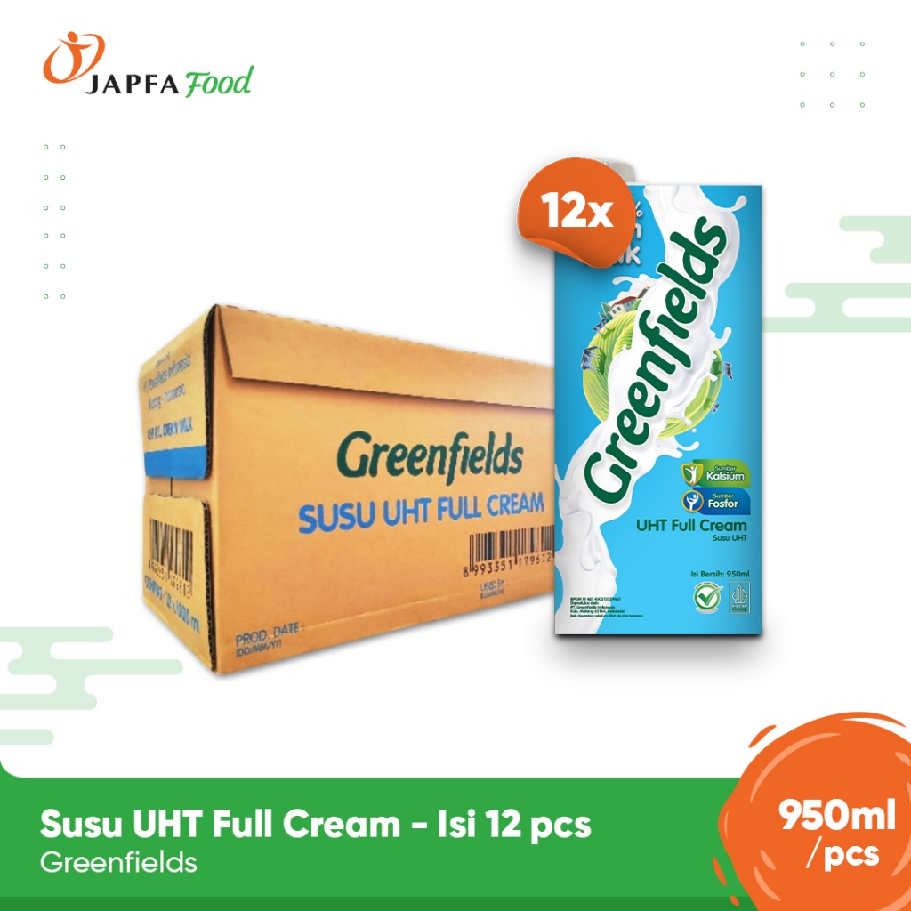 Jual Greenfields Susu UHT Full Cream 950ml - Paket isi 12 -100% Fresh Milk dari Greenfields Farm ...