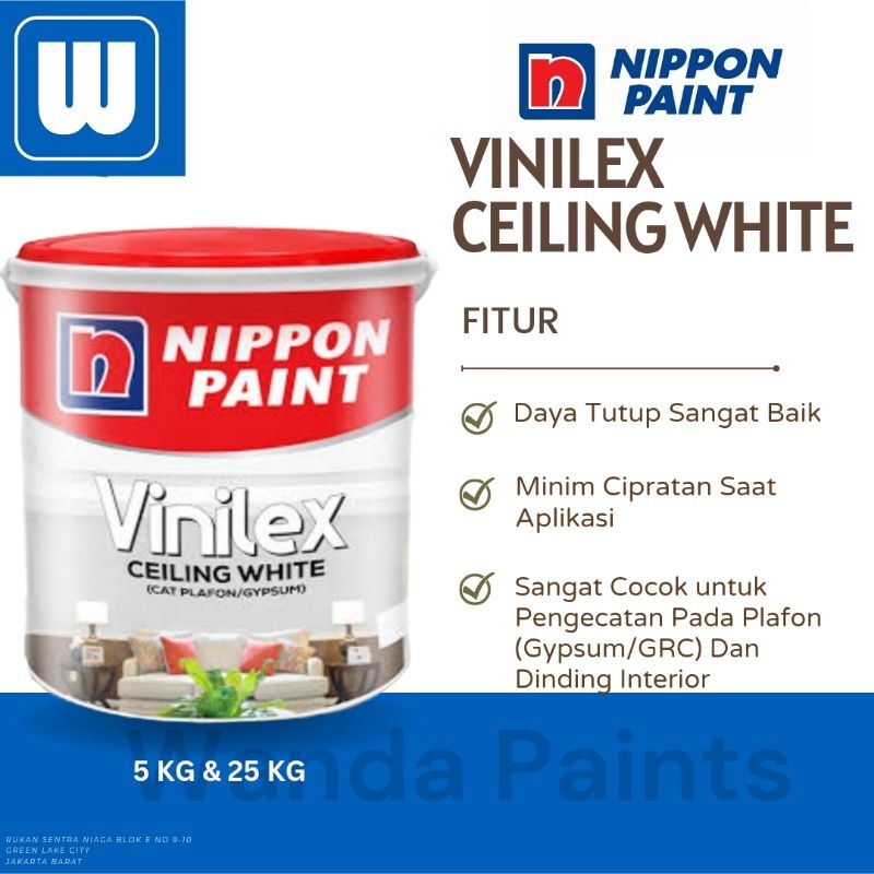 Jual NIPPON VINILEX CEILING WHITE (5 KG) - CAT PLAFON & GYPSUM NIPPON PAINT | Shopee Indonesia