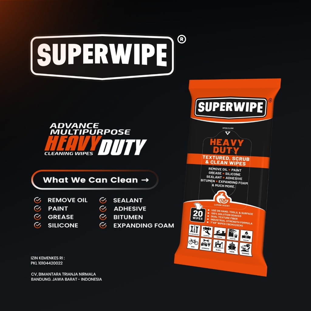 Jual SUPERWIPE Heavy Duty Textured, Scrub & Clean Wipes 20`s. Remove ...