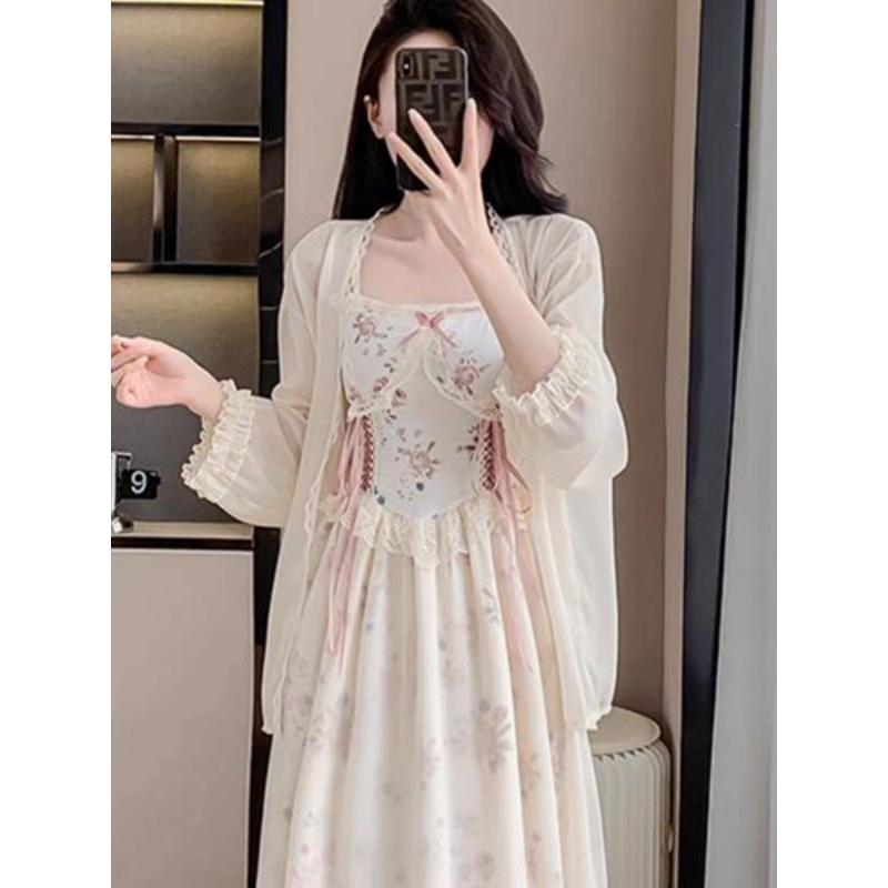 Jual 2in1 Gaun midi 603 / 608 Floral vintage bergaya Prancis sudah plus ...