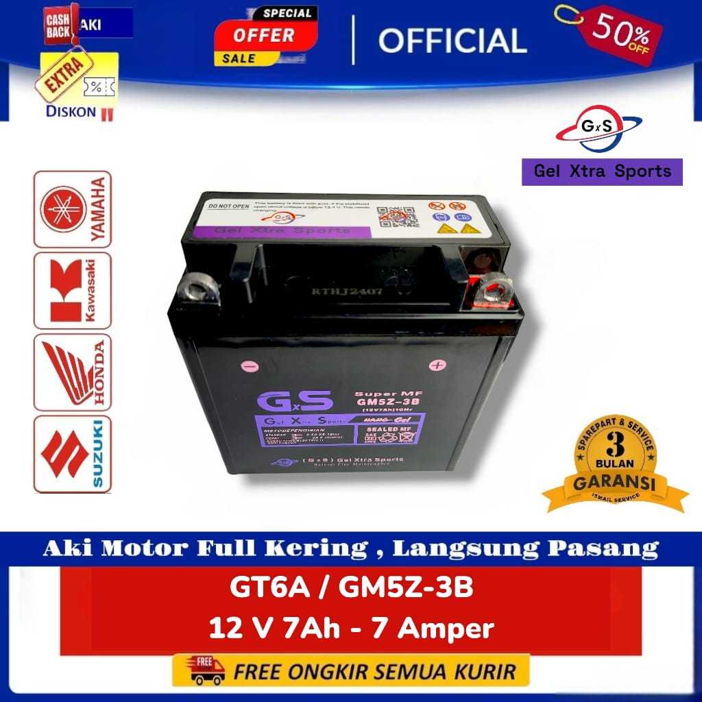 Jual Aki Full Kering MF Motor Baterai GT6A / GM5Z-3B 12V 7Ah Mio Sporty ...