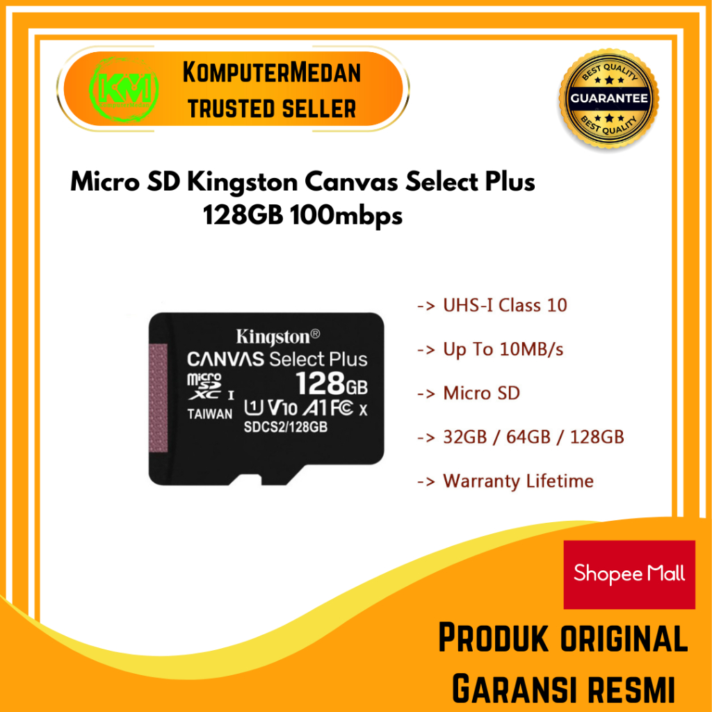 Jual Micro SD Kingston Canvas Select Plus 128GB 100mbps | Shopee Indonesia
