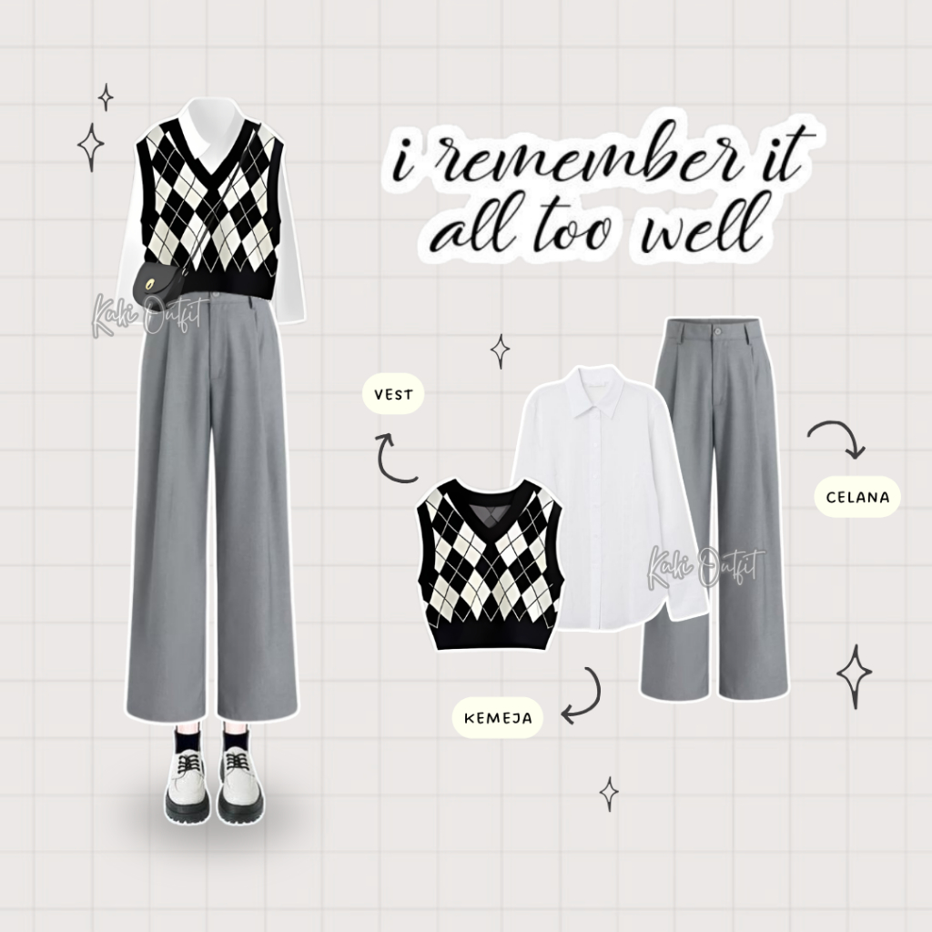 Jual One Set Wanita Korean Style (Vest Rajut Kemeja Celana Kulot) OOTD ...