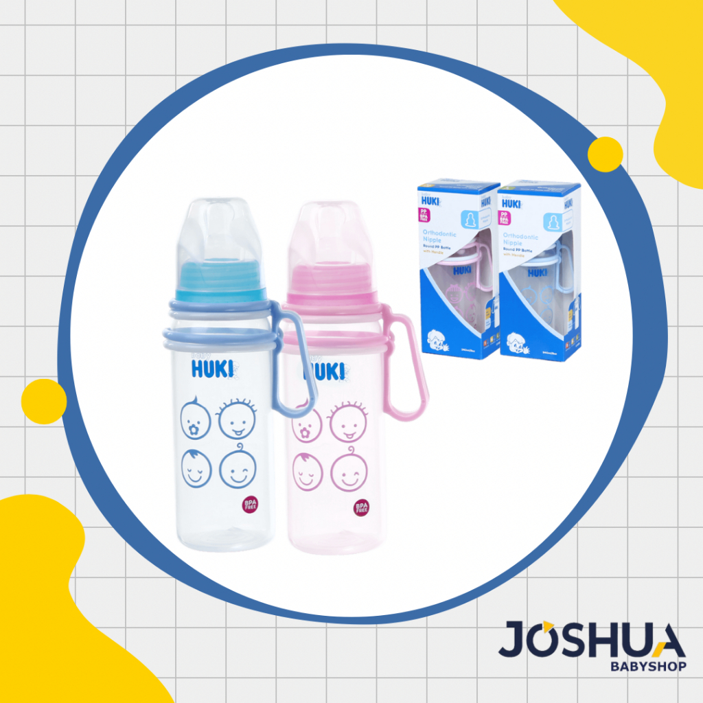 Jual HUKI Round PP Bottle With Handle 250 ml 120 ml - Botol susu dengan ...