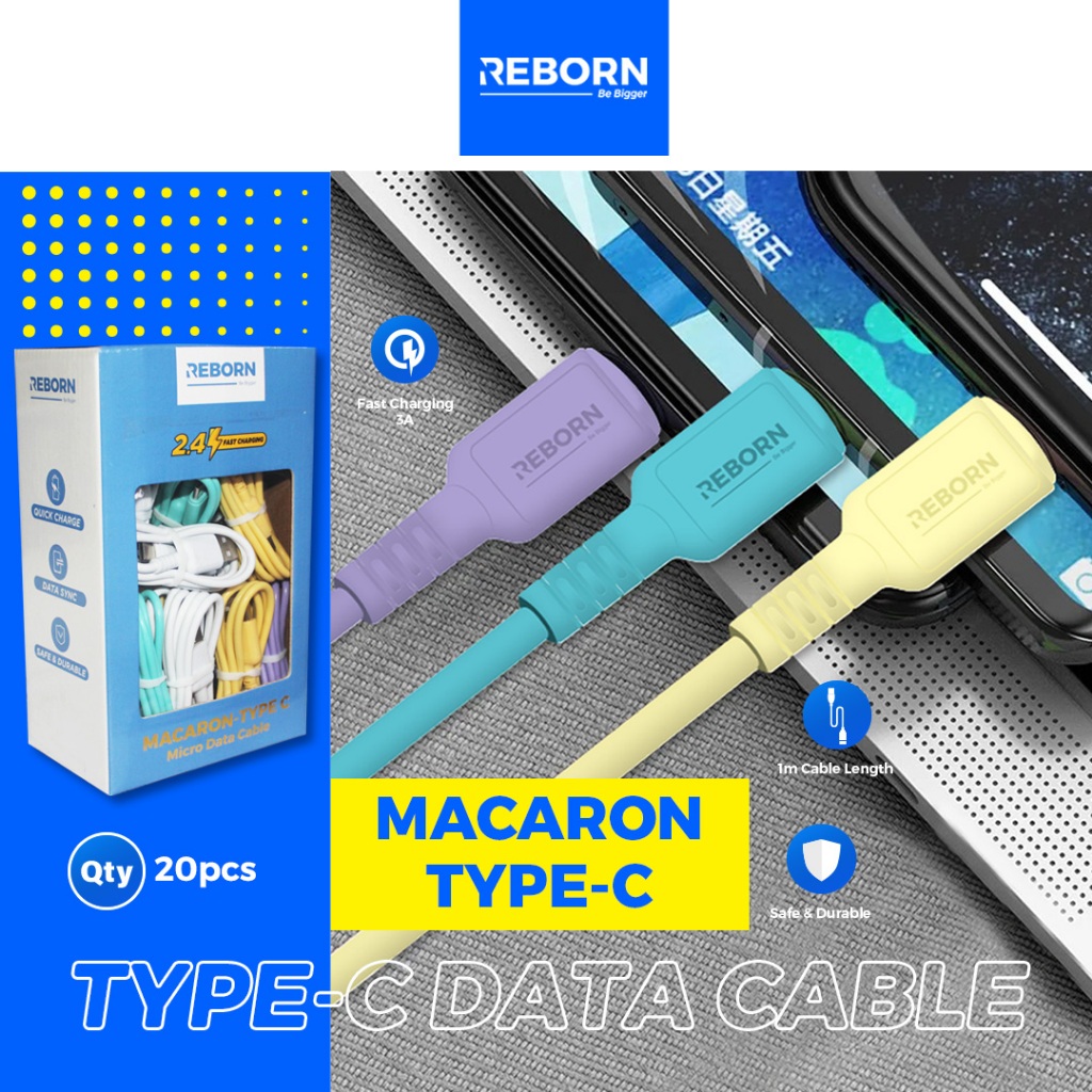 Jual Kabel Data Reborn Macaron Type C Panjang 1M Data Fast Charging ...