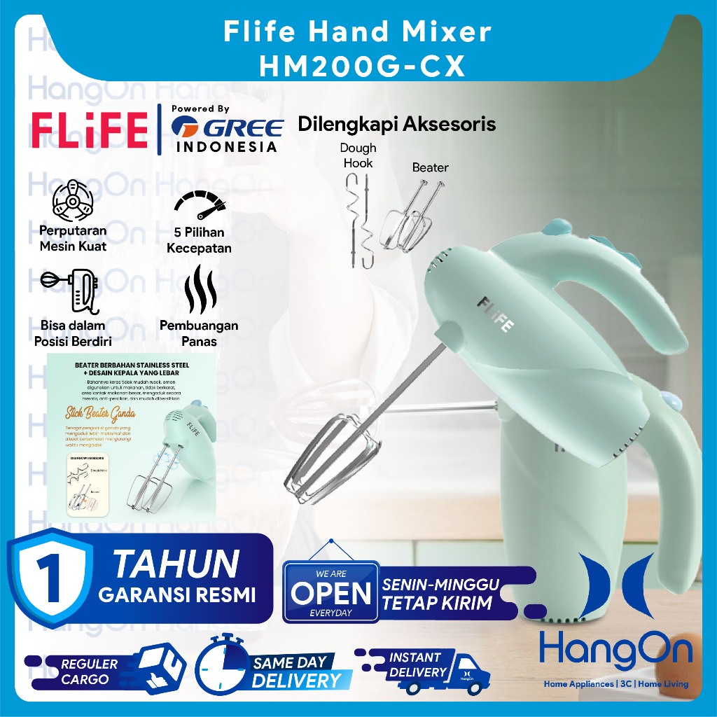 Jual FLIFE Hand Mixer Model HM200G-CX Double Beater 5 Level Kecepatan ...