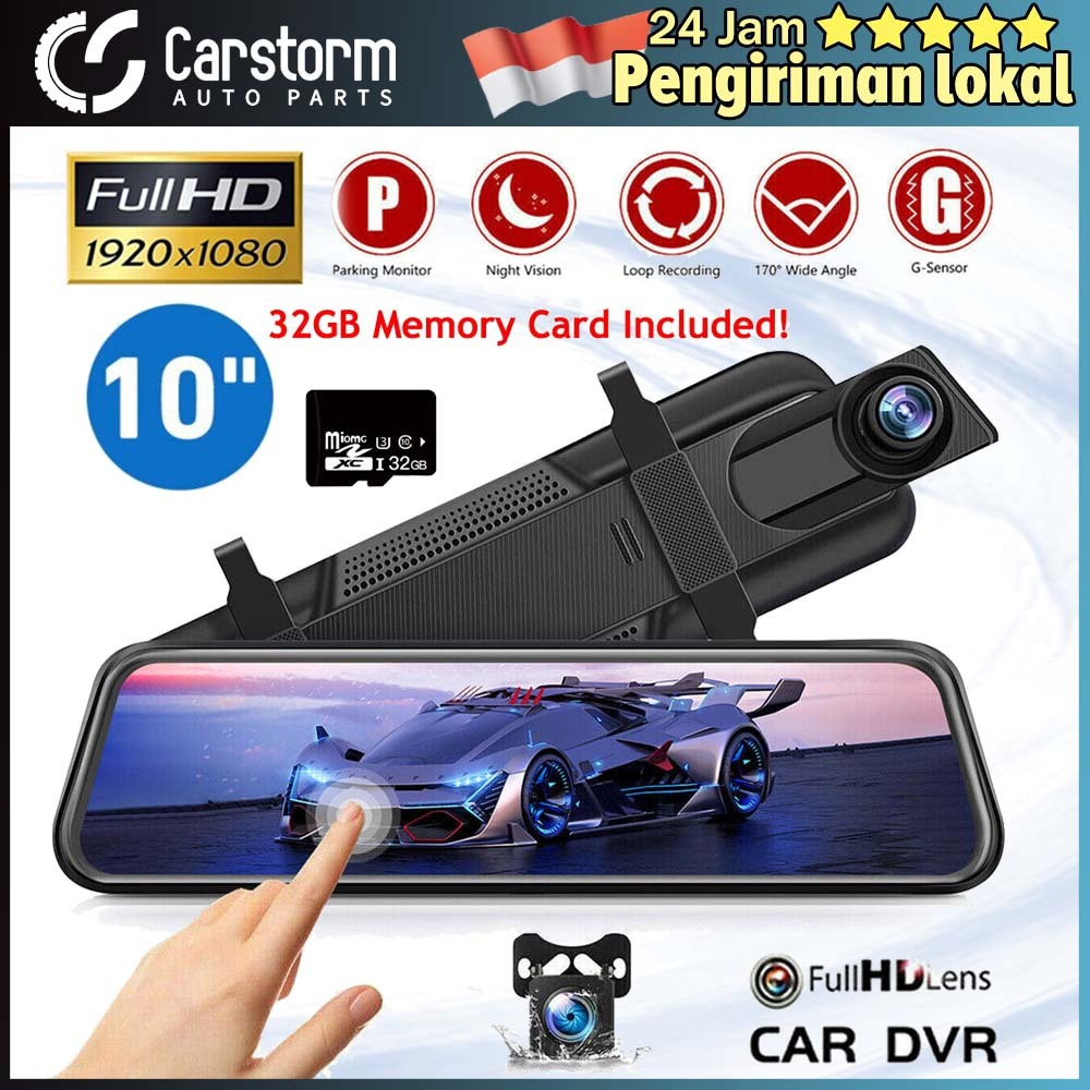 Jual Carstorm Kamera Dasbor DVR Mobil Kaca Spion Layar Sentuh IPS 10 ...