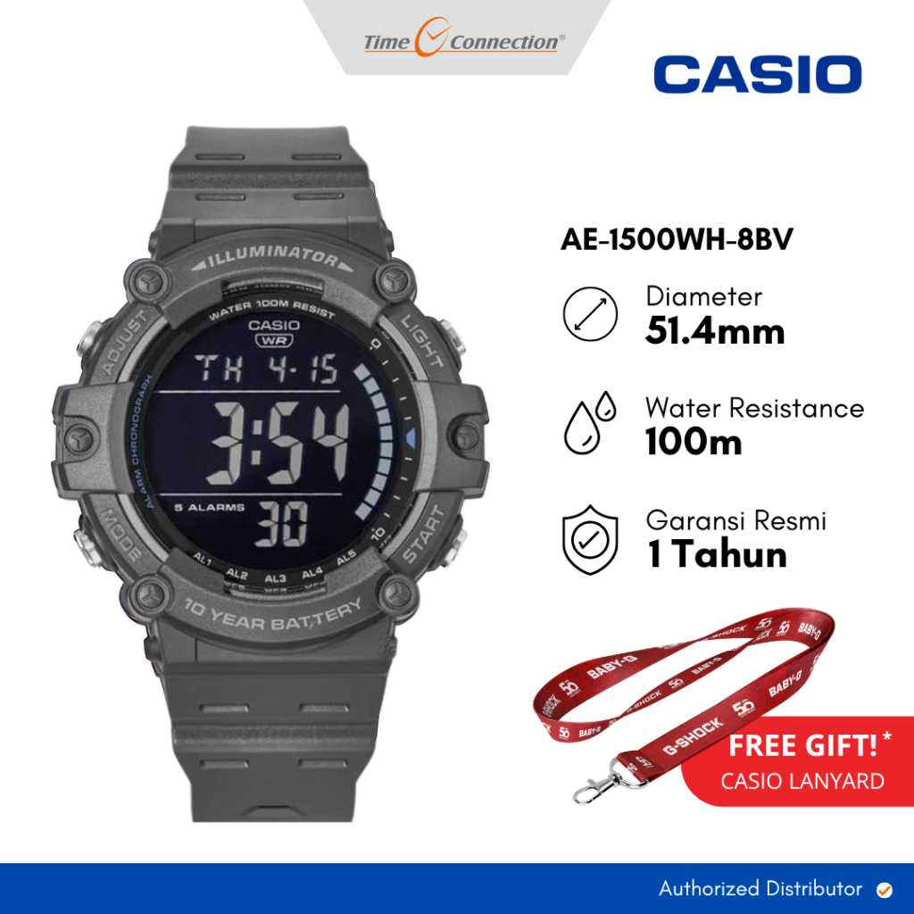 Jual Casio AE-1500WH-8BV Abu Original / Jam Tangan Pria Digital Resin AE 1500 1500WH | Shopee ...