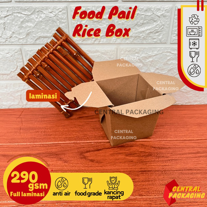 Jual Paper Food Pail Kraft Laminasi / Rice Box Take away / Lunch Box ...
